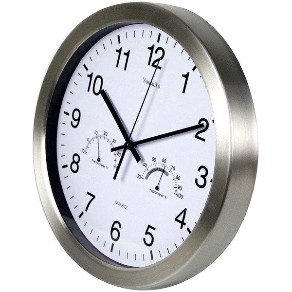 Large Bold Quartz Metal Wall Clock with Temperature & Humidity, 12'' N ...