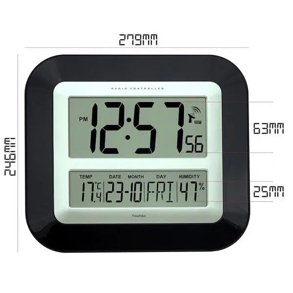 Jumbo LCD Radio Controlled Wall Clock with Temperature and Humidity di ...