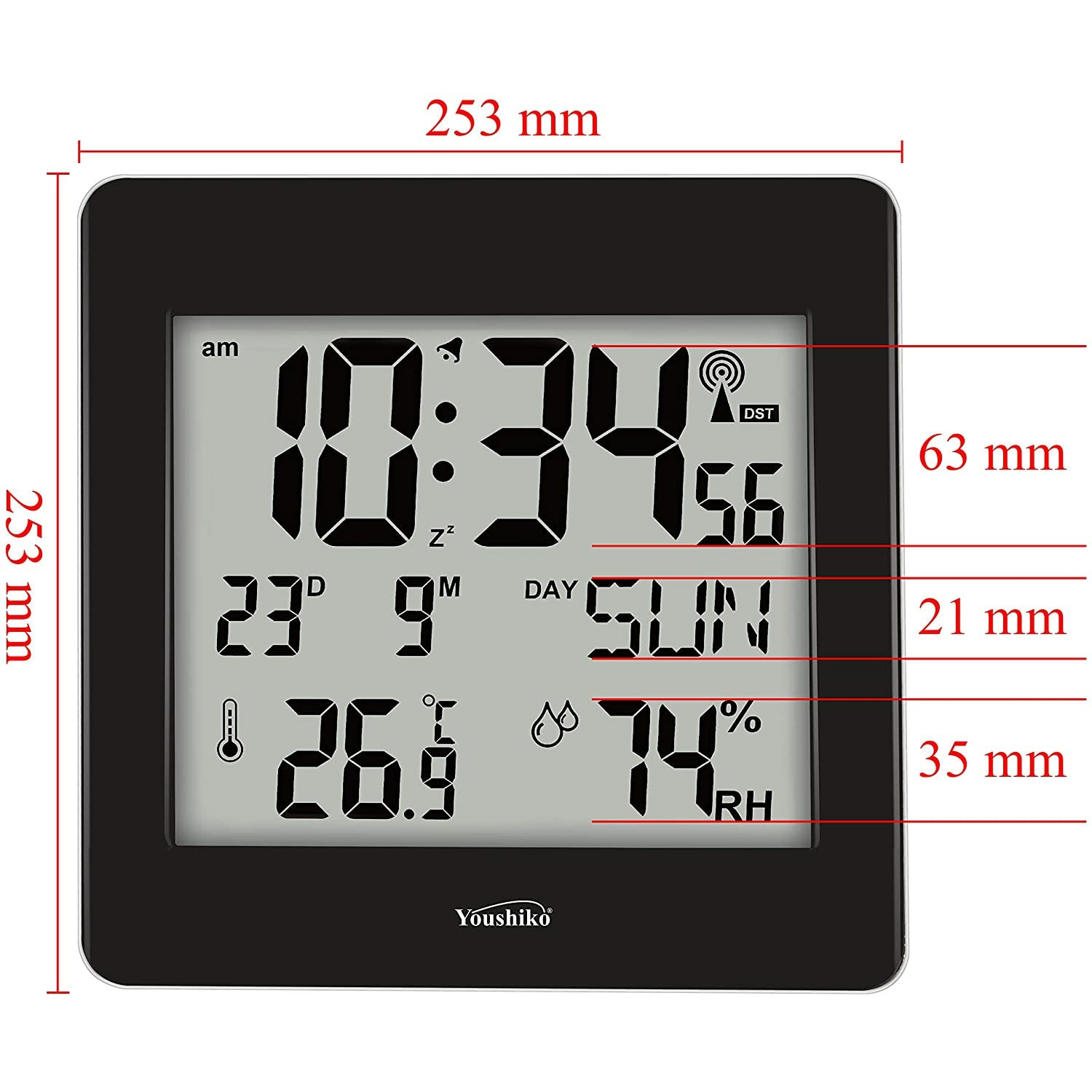 Large Jumbo LCD Radio Controlled Wall Clock with Temperature and Humid ...