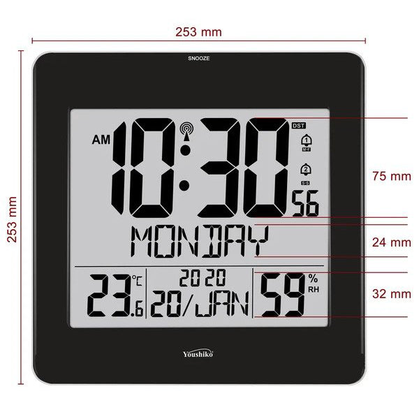 Large Jumbo LCD Radio Controlled Wall Clock with Temperature and Humid ...