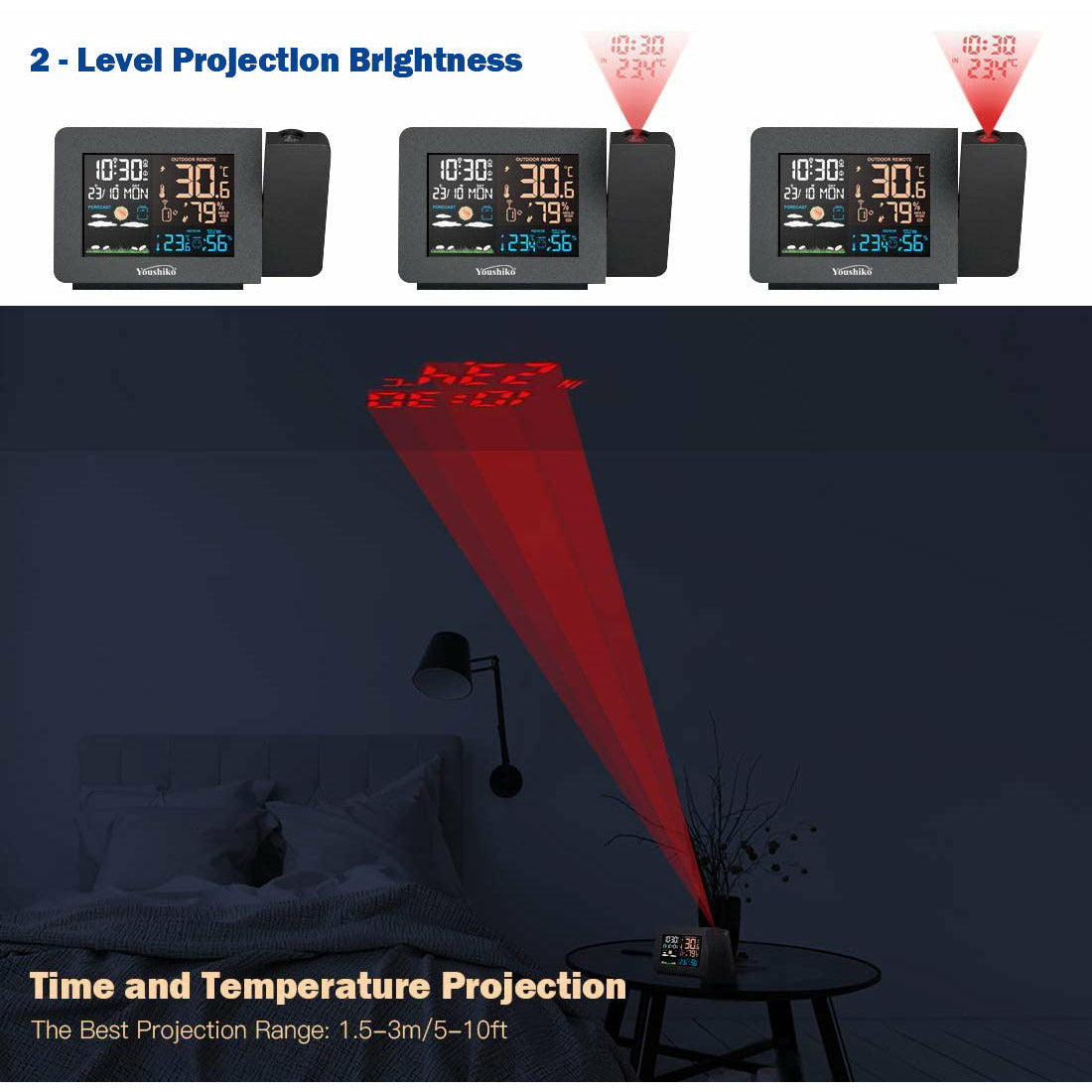 Youshiko Radio Control Projection Alarm Clock Weather Station