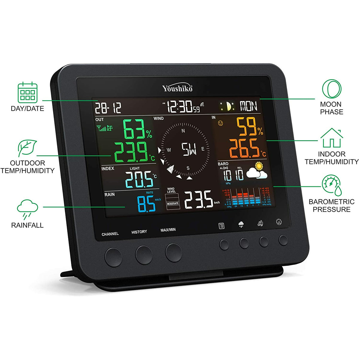 PRO WEATHER STATION YC9466 , RADIO CONTROL CLOCK ( UK VERSION ) , 7-IN ...
